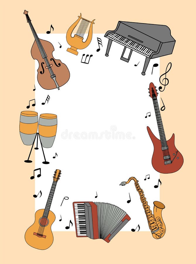 Musical Instruments Around the White Page. Vector Template Stock Vector ...