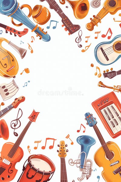 Cartoon Musical Instruments Creating a Frame on White Background. Stock ...