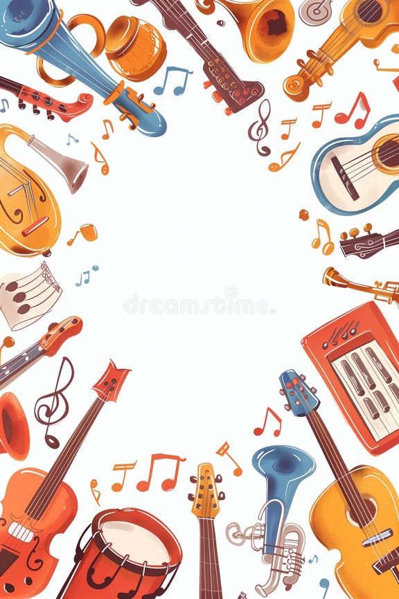 Cartoon Musical Instruments Creating a Frame on White Background. Stock ...