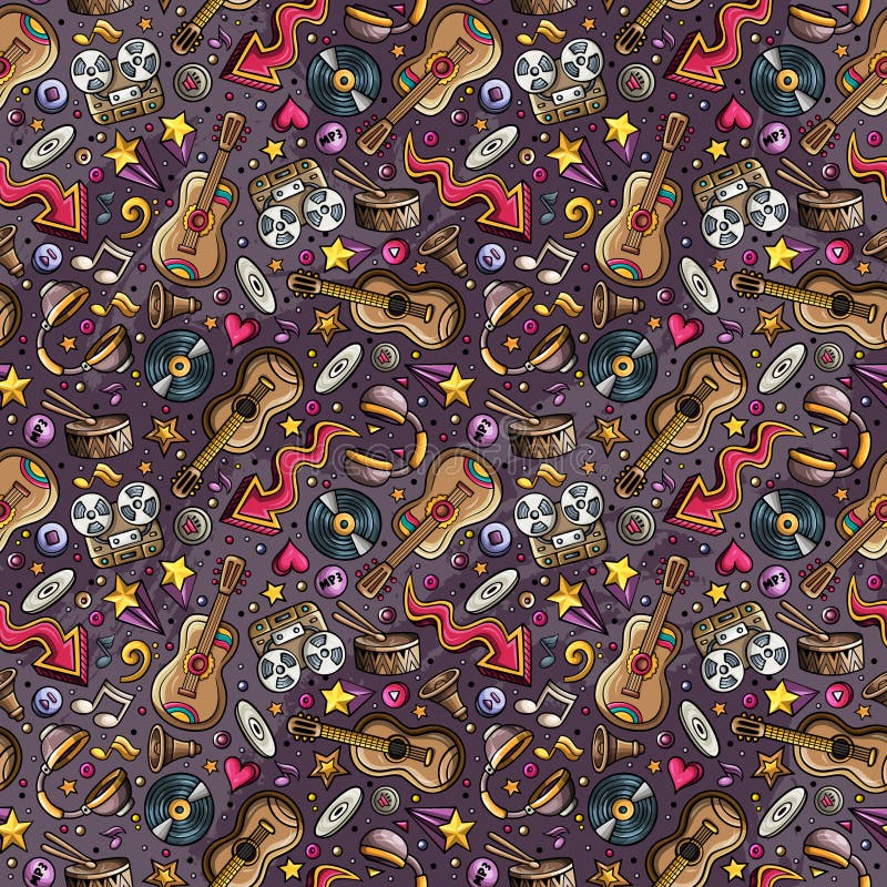Cartoon Musical Instruments Seamless Pattern Stock Vector ...