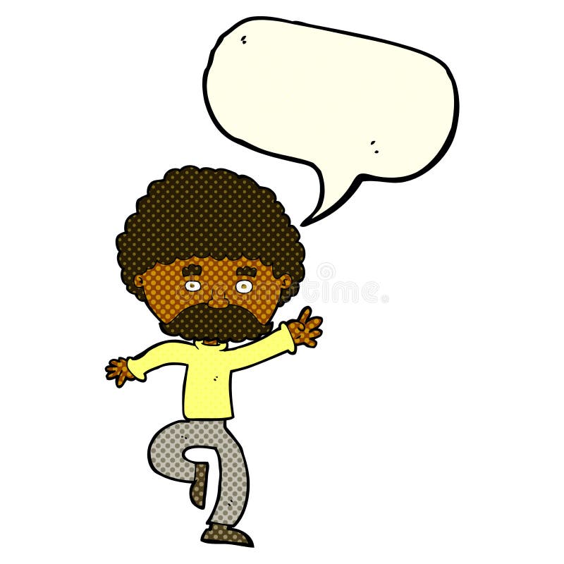Cartoon Mustache Man Disco Dancing with Speech Bubble Stock ...