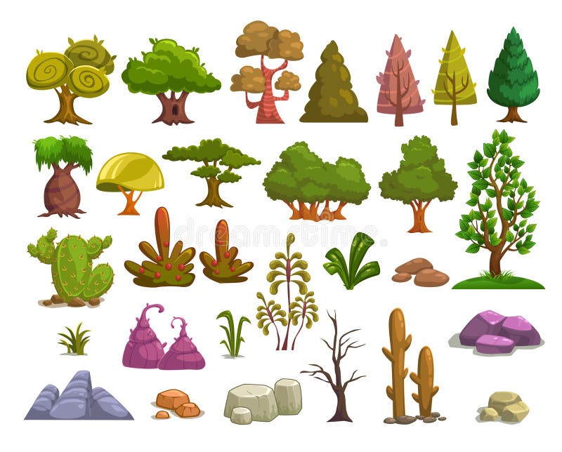 Cartoon Nature Landscape Elements Stock Vector - Illustration of garden ...