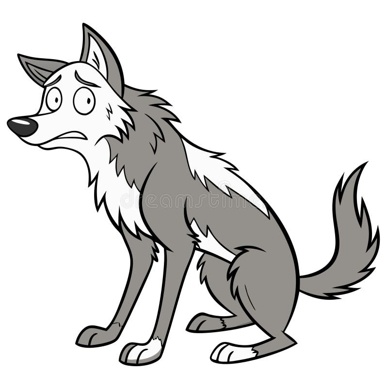 Cartoon Nervous Wolf Vector Illustration for Coloring Books and ...