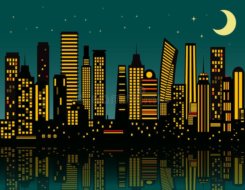 Cartoon night city stock vector. Illustration of metropolis - 51380563