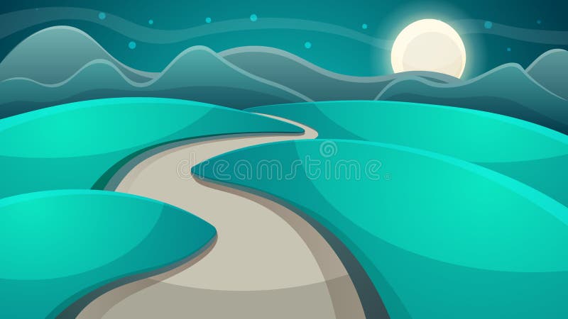 Cartoon Night Landscape. Moon and Cloud Stock Vector - Illustration of ...