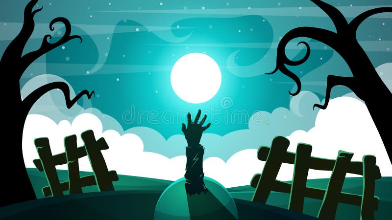 Cartoon Night Landscape. Zombie Illustration Stock Vector ...