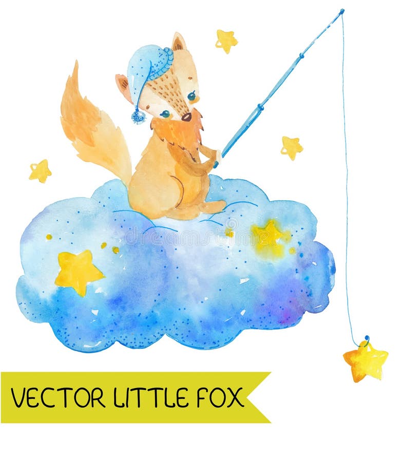 Cartoon Night Scene with Cute Fox Stock Vector - Illustration of ...