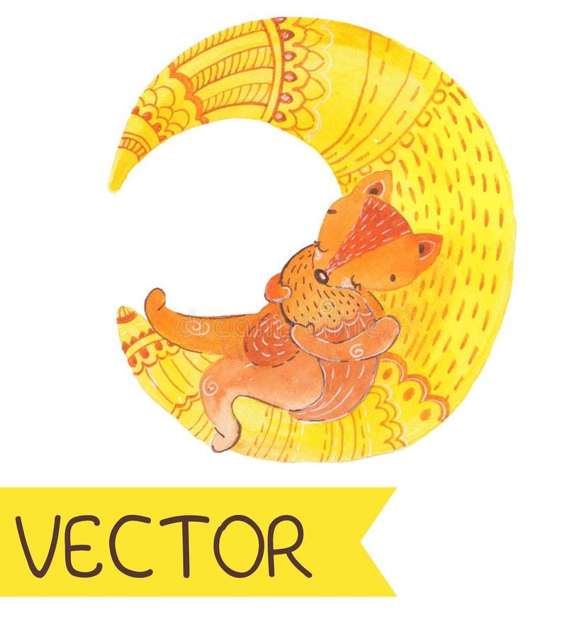 Cartoon Night Scene with Cute Fox Stock Vector - Illustration of color ...