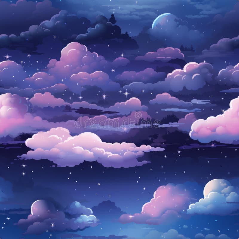 Cartoon Moon and Stars in the Night Sky Stock Illustration ...