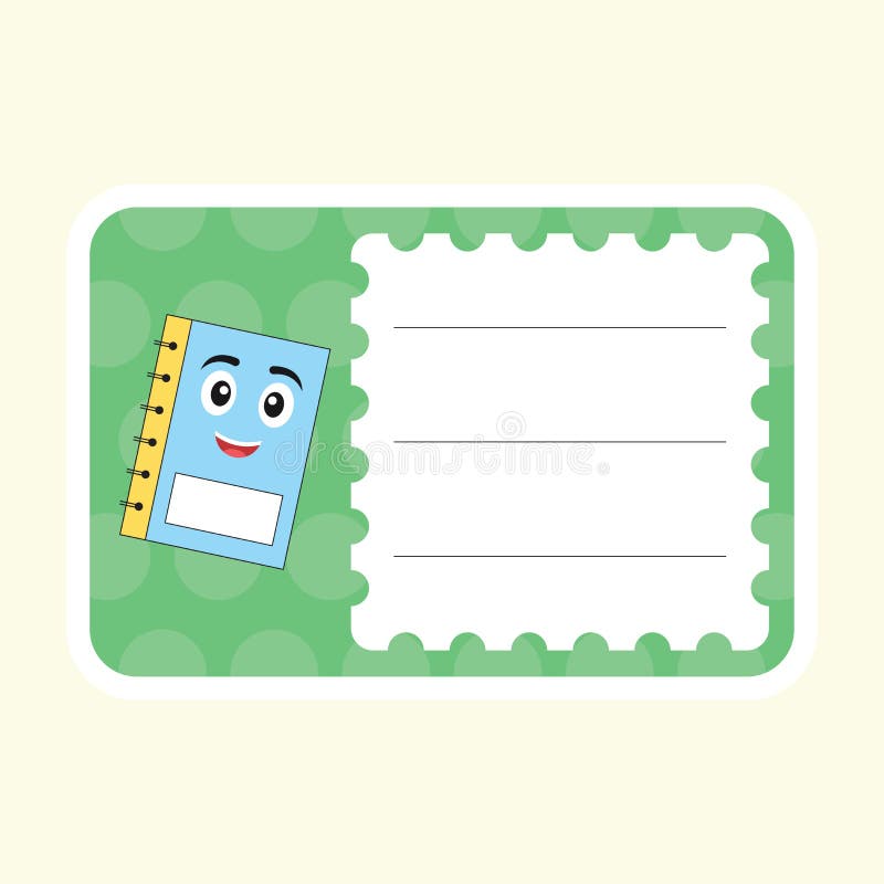 Cartoon Notebook Character Sticker or Label on on Pastel Yellow Stock ...