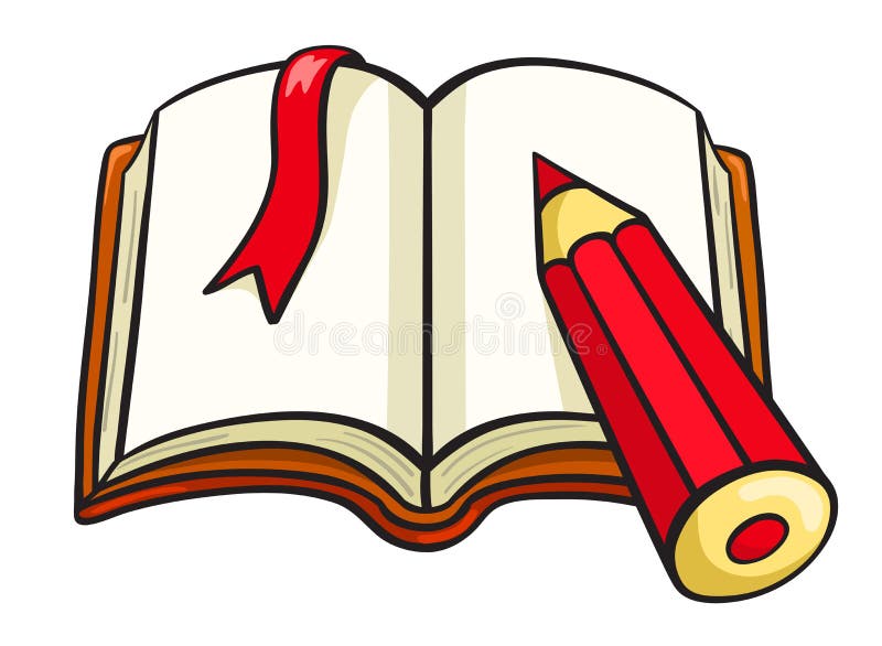 Cartoon Notebook and Red Pencil Stock Vector - Illustration of group ...
