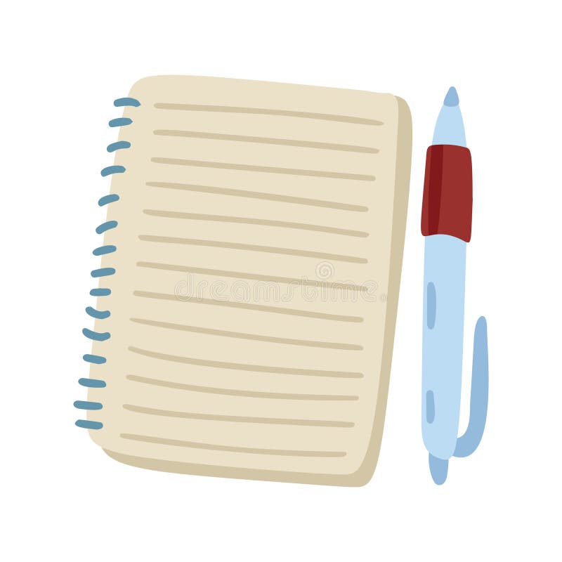 Cartoon Notepad and Ped. Open Sketchbook or Diary. Vector Illustration ...