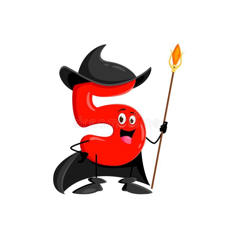 Cartoon Number Five Wizard Wields a Magical Staff Stock Vector ...