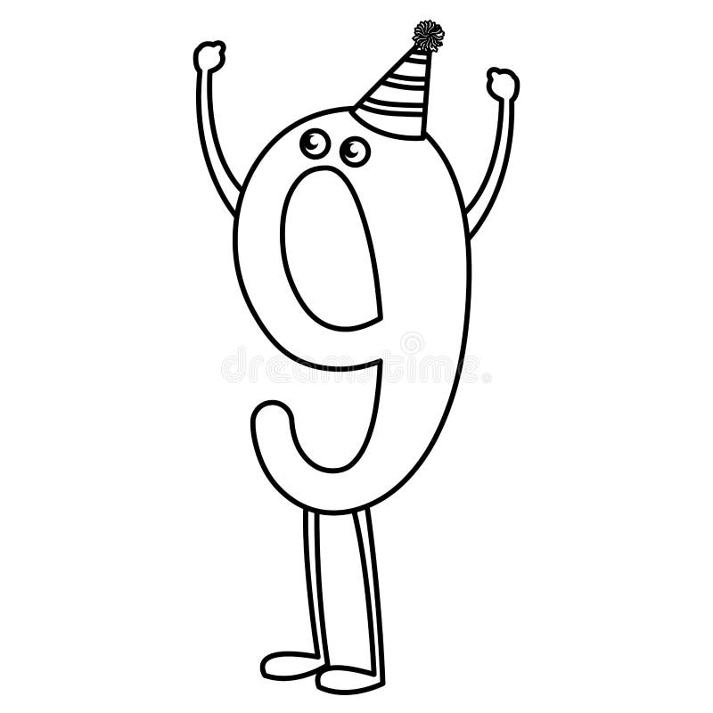 Cartoon number nine design stock vector. Illustration of doodle - 141032948