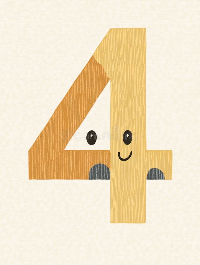 A Cartoon Number 4 with a Smiley Face Stock Illustration - Illustration ...