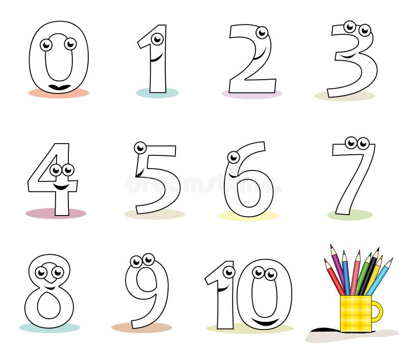 Coloring Book Cartoon Numbers Set 1 Stock Vector - Illustration of ...