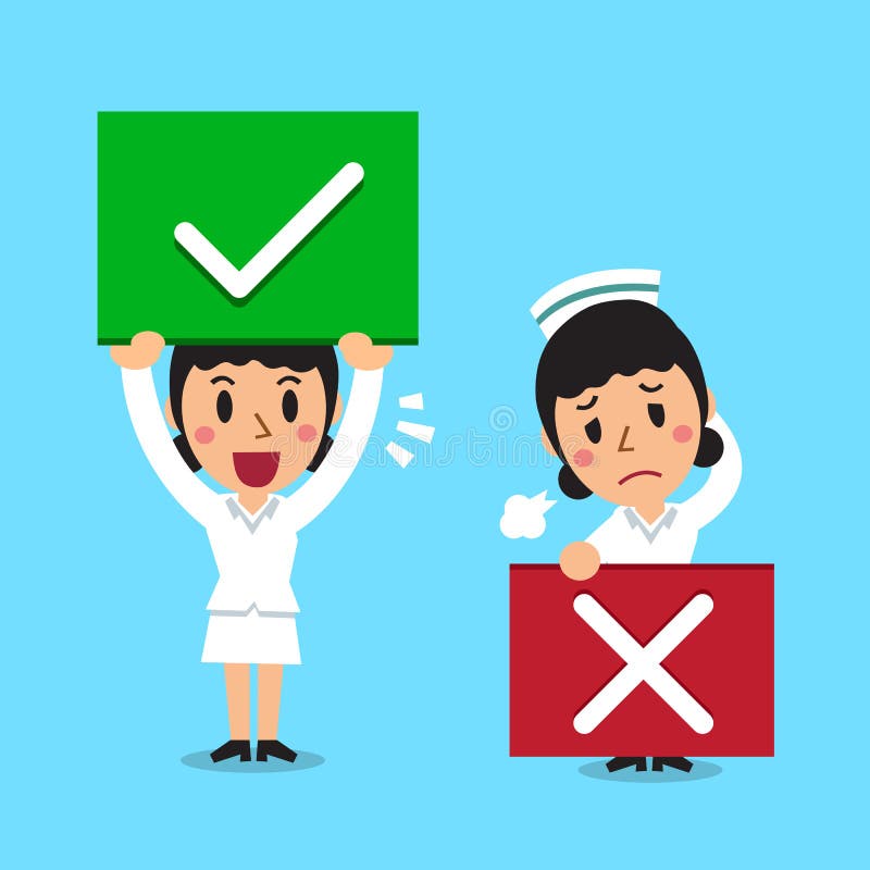 Cartoon Nurse with Right and Wrong Signs Stock Vector - Illustration of ...