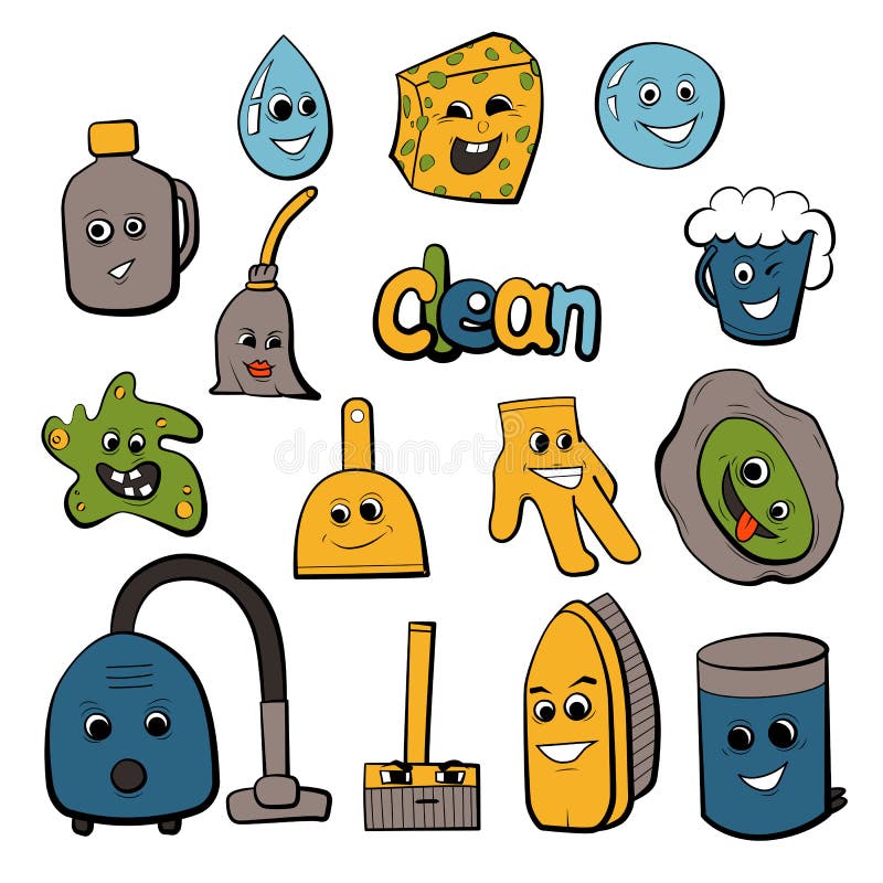 Cartoon Objects for Clean Up. Stock Vector - Illustration of character ...