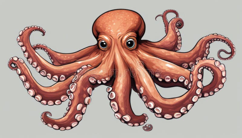 A Cartoon Octopus with Big Eyes and a Smile Stock Illustration ...