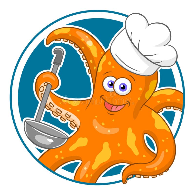 Cartoon octopus chef stock vector. Illustration of cafe - 75747186