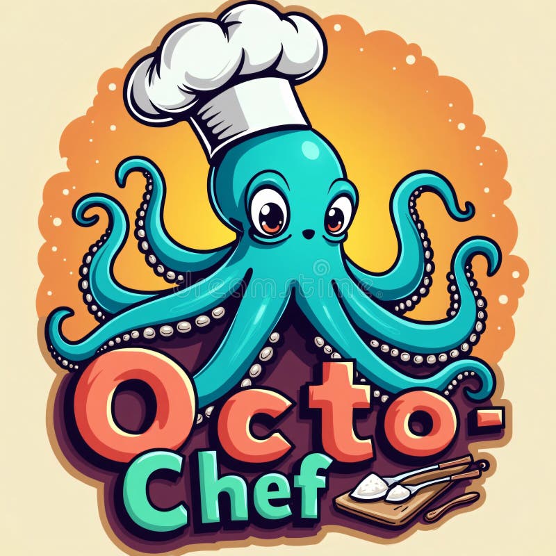 Cartoon Octopus Chef T-Shirt Design - Octo-Chef Stock Illustration ...