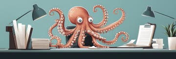 Cartoon Octopus Enthusiastically Multitasking at Work Stock ...