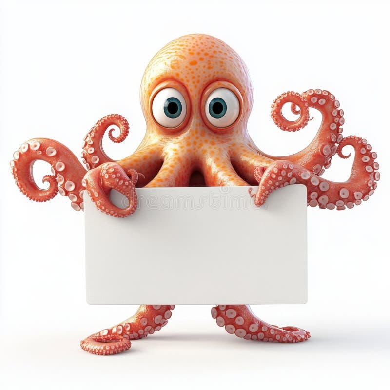 A Cartoon Octopus Holding a White Board Stock Illustration ...