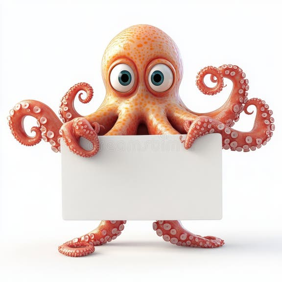A Cartoon Octopus Holding a White Board Stock Illustration ...