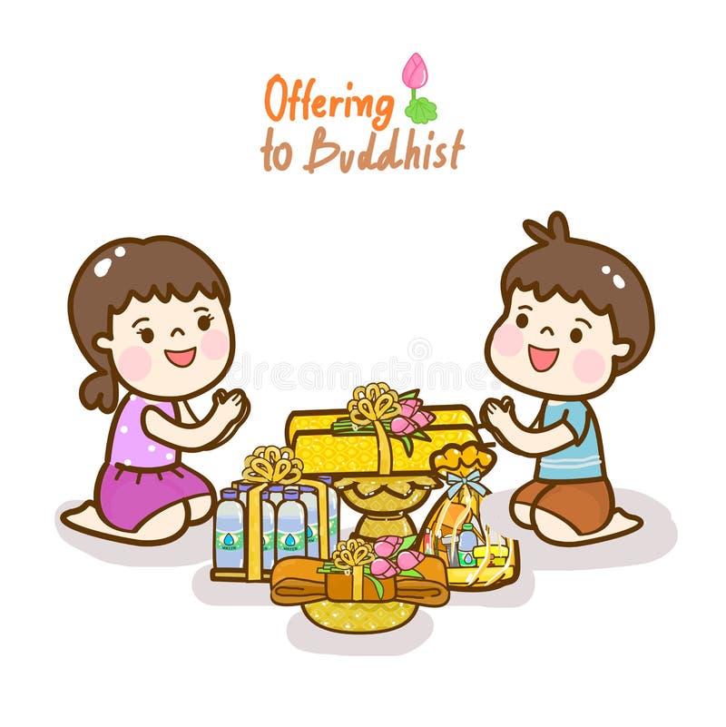 Cartoon Offering To Monk Vector. Stock Vector - Illustration of asia ...