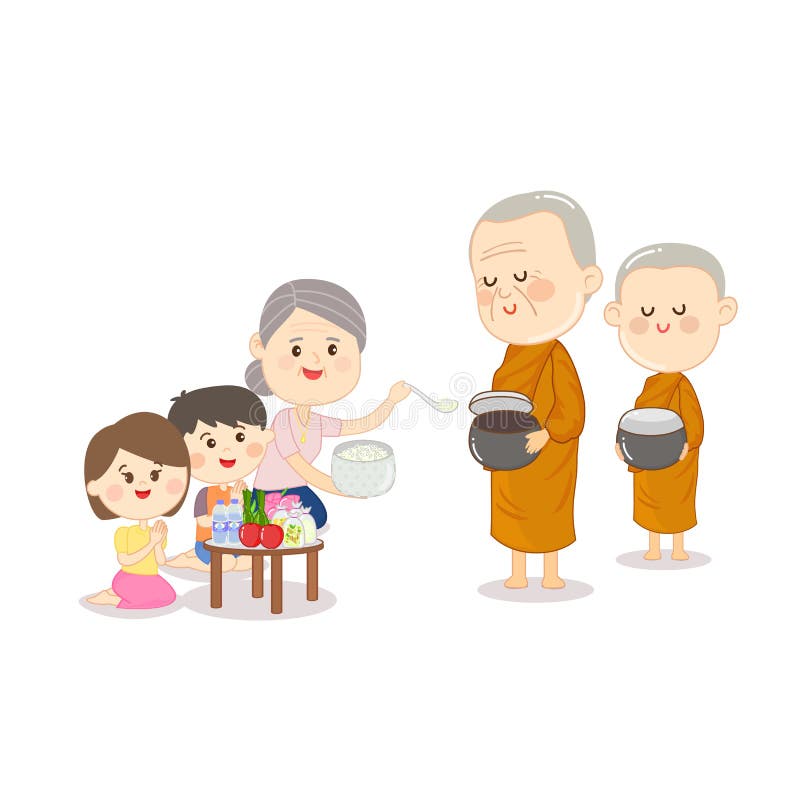 Cartoon Offering To Monk Vector. Stock Vector - Illustration of family ...
