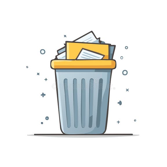 Cartoon Office Wastebasket Overflowing with Discarded Documents and a ...