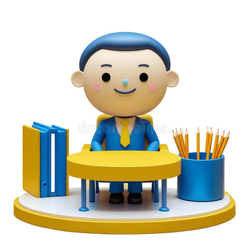 Cartoon Office Worker at Desk Stock Illustration - Illustration of ...
