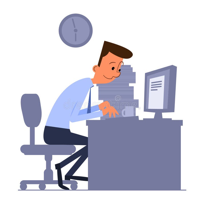 Cartoon Office Worker Typing on Computer Stock Vector - Illustration of ...