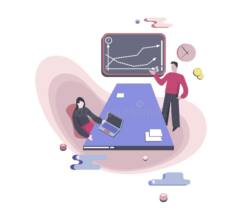 Cartoon Office Workers Discuss Business Development and Strategy at ...