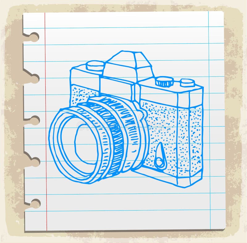 Cartoon Old Camera on Paper Note, Vector Illustration Stock Vector ...