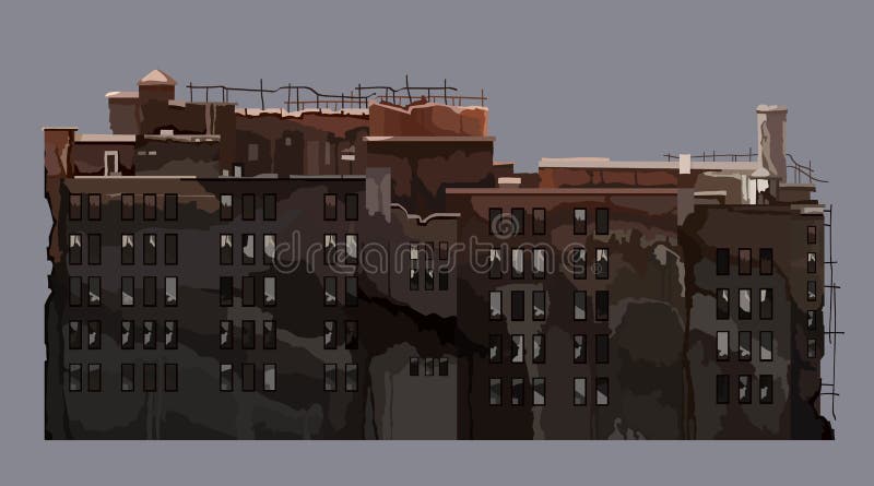 Cartoon Old Dilapidated Multi-storey Building Stock Vector ...