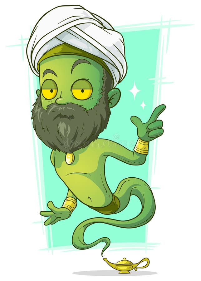Cartoon Old Green Jinn with Beard Stock Vector - Illustration of ...