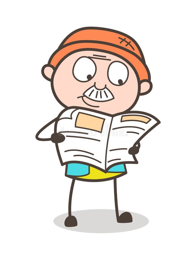Cartoon Old Man Reading Newspaper Stock Vector - Illustration of drawn ...
