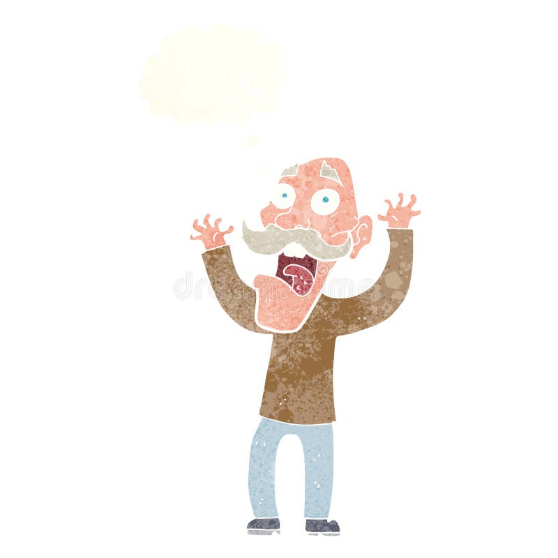 Cartoon Old Man Getting a Fright with Thought Bubble Stock Illustration ...
