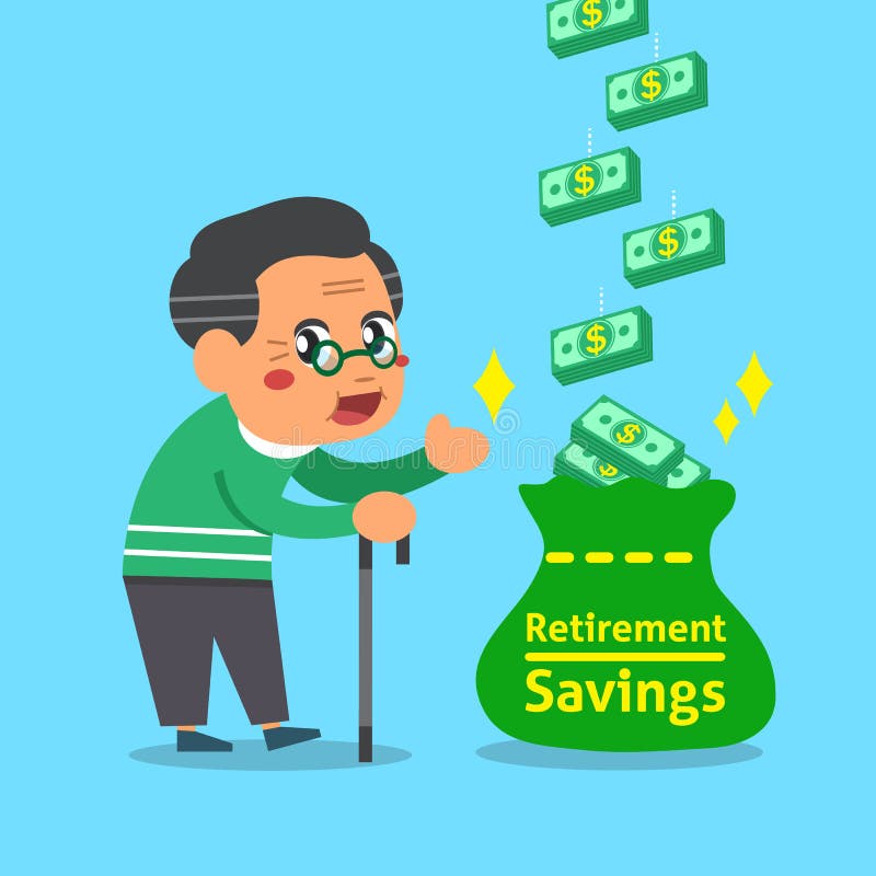 Cartoon Old Man with Retirement Savings Bag Stock Vector - Illustration ...