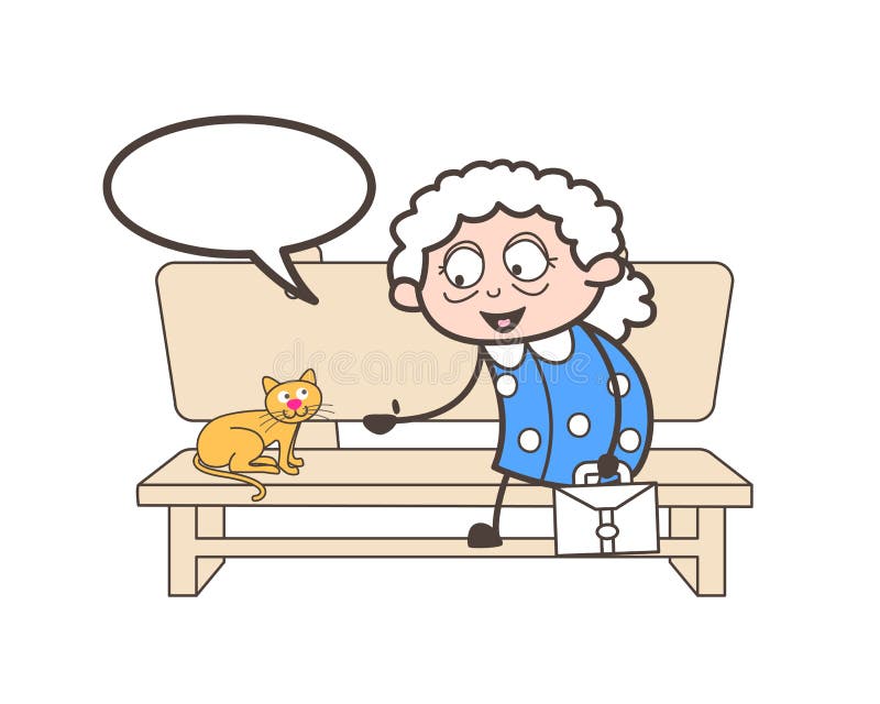 Cartoon Old Woman Talking with Pet Cat Vector Concept Stock ...