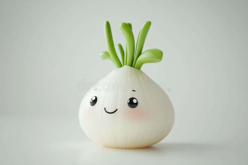 A Cartoon Onion with a Green Stem and a Smiley Face Stock Illustration ...