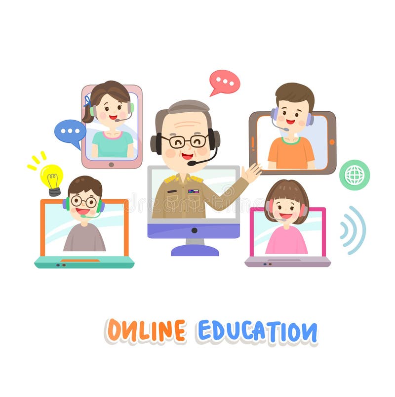 Cartoon Online Education Character Vector. Stock Vector - Illustration ...