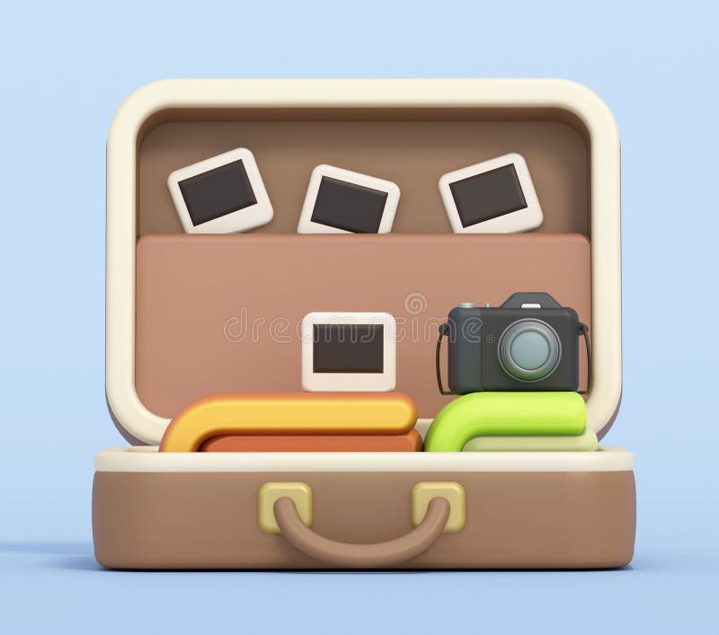 Cartoon Open Suitcase Isolated on Blue Background. 3D Illustration ...