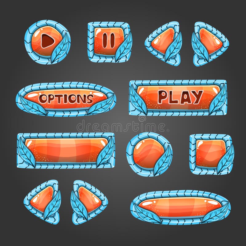 Cartoon Orange Buttons with Blue Leaves. Stock Vector - Illustration of ...