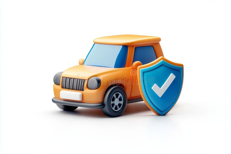 Cartoon Orange Car is Being Protected by a Blue Shield with a Check ...