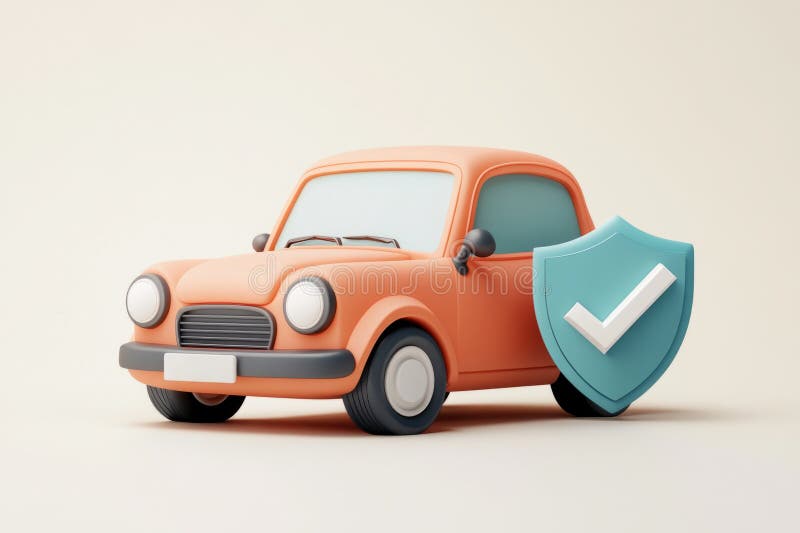 Cartoon Orange Car is Safely Protected by a Shield with Check Mark ...