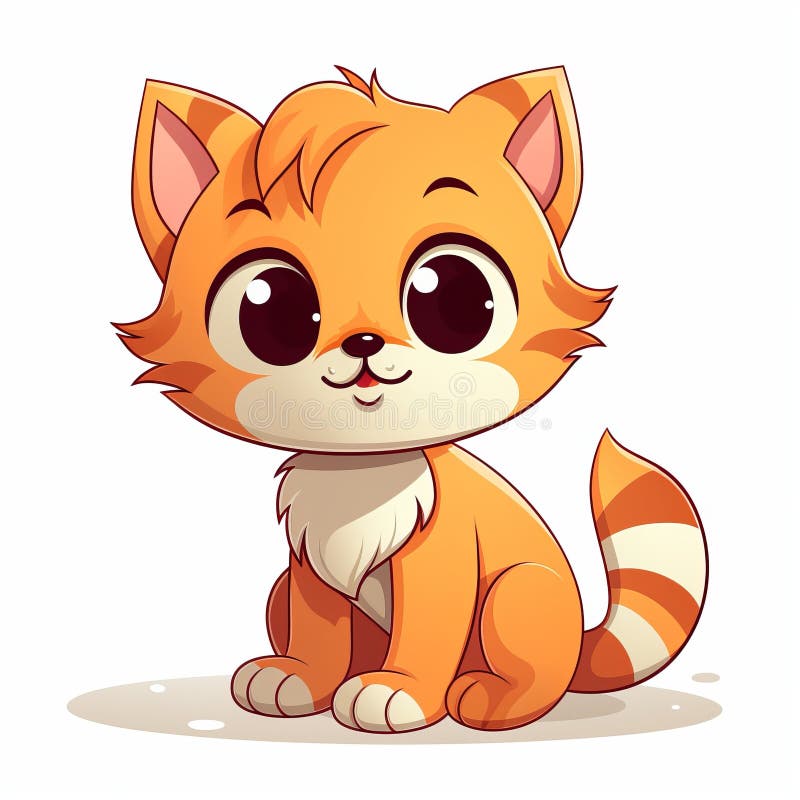 A Cartoon Orange Cat with Big Eyes Stock Illustration - Illustration of ...