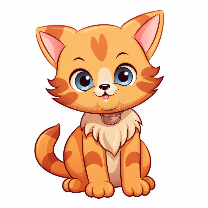 A Cartoon Orange Cat with Blue Eyes and a Collar Stock Illustration ...