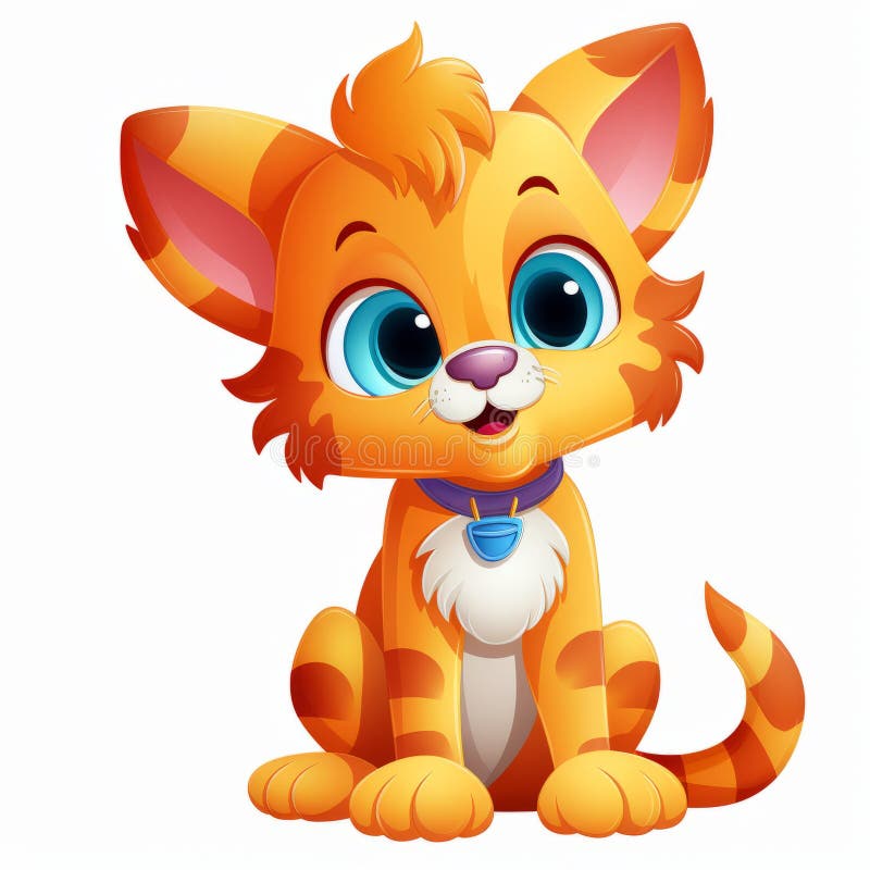 A Cartoon Orange Cat Sitting Down with Big Blue Eyes Stock Illustration ...